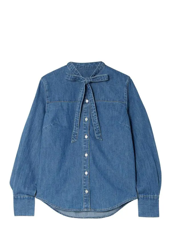 Veronica Beard Gabby Tie-detailed Denim Shirt - Blue
