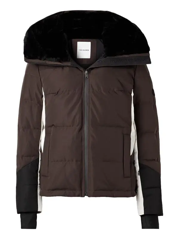 YVES SALOMON Shearling-trimmed Color-block Padded Ski Jacket - Brown