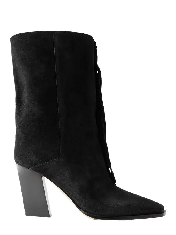 JIMMY CHOO Hart 85 Fringed Suede Boots - Black