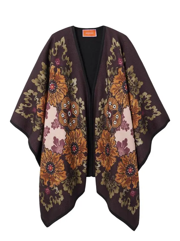 La DoubleJ Printed Wool Cape - Burgundy