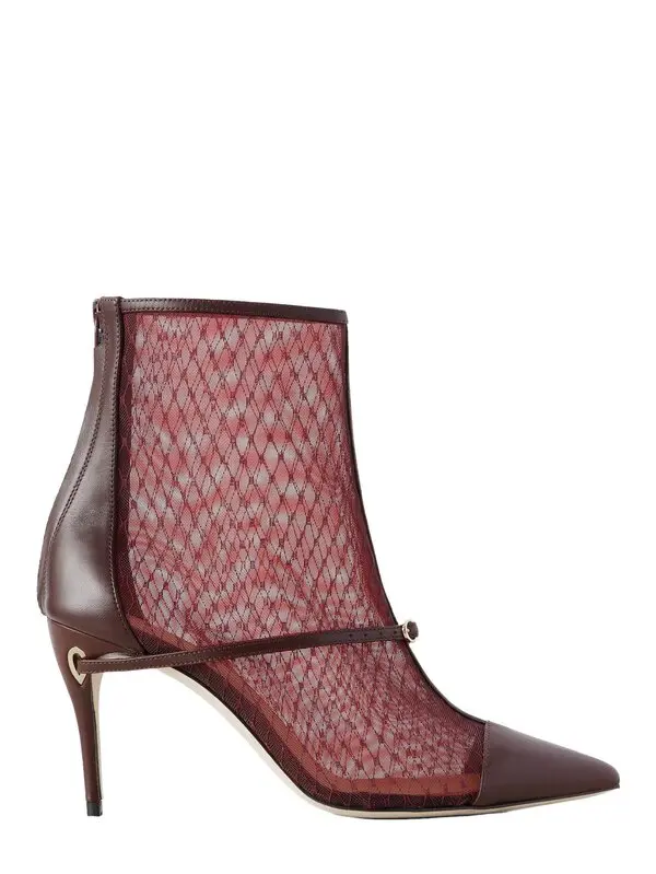 Jennifer Chamandi Rocco 85 Buckled Leather-trimmed Mesh Ankle Boots - Burgundy