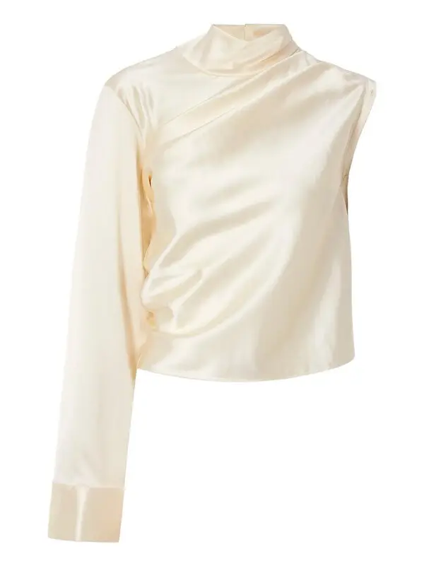 COURREGES Asymmetric Satin Turtleneck Top - Ivory
