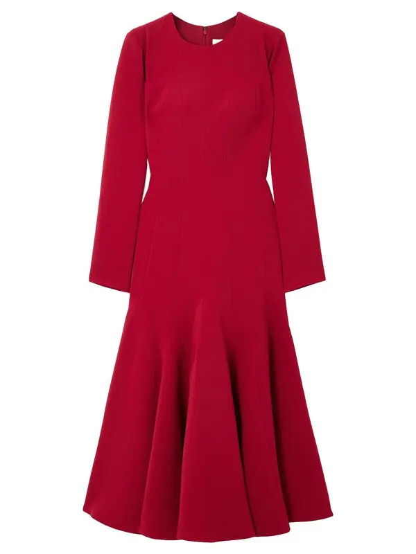 Carolina Herrera Pleated Paneled Crepe Midi Dress - Red