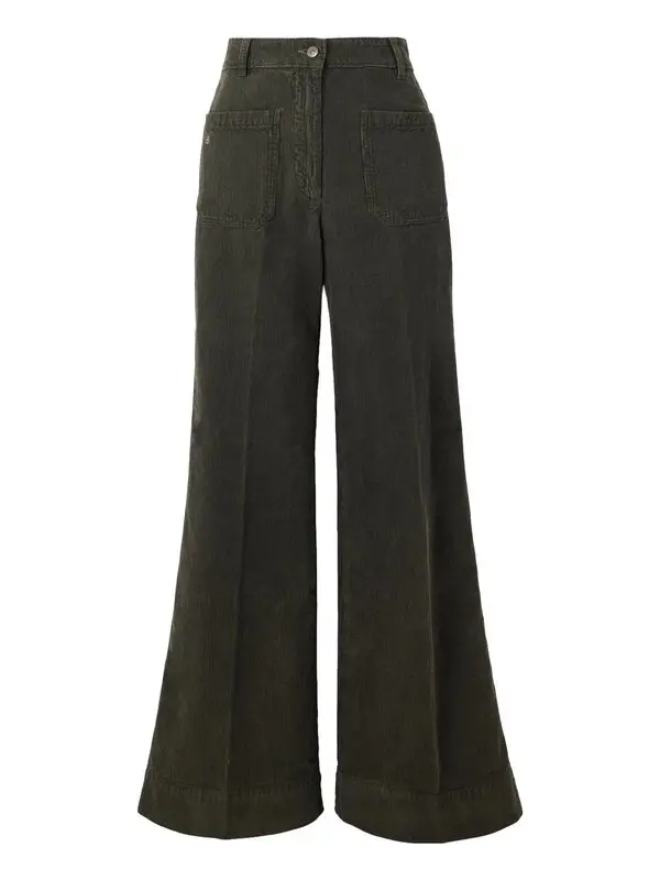 Victoria Beckham Alina Cotton-corduroy Straight-leg Pants - Green