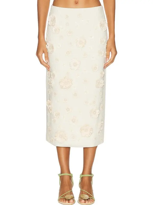 Alexis Torie Floral Detail Skirt - Ivory Raffia