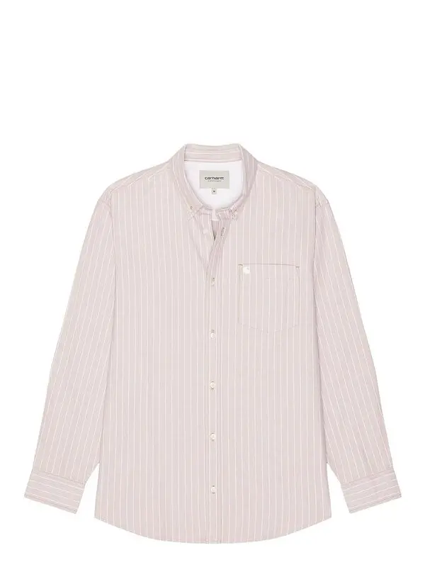 Carhartt Work In Progress Long Sleeve Cassel Shirt In Beige - Cassel Stripe  Peanut  & White