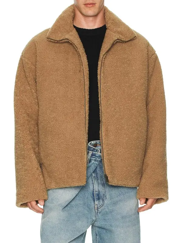 DARKPARK Devin Faux Shearling Dropped Shoulder Jacket - Camel