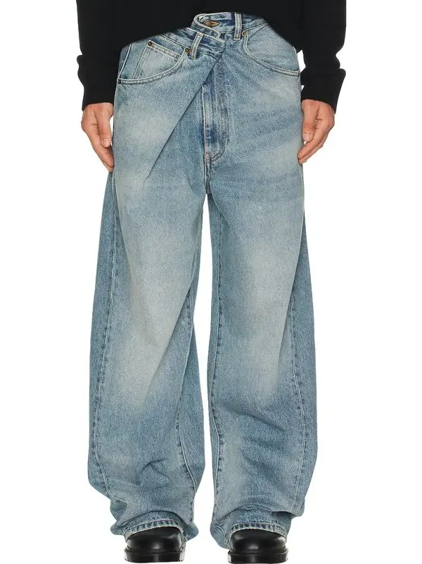 DARKPARK Ined Fold Over Denim Pants - Light Wash