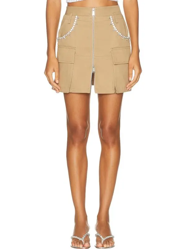 AREA Crystal Pocket Cargo Mini Skirt - Tan