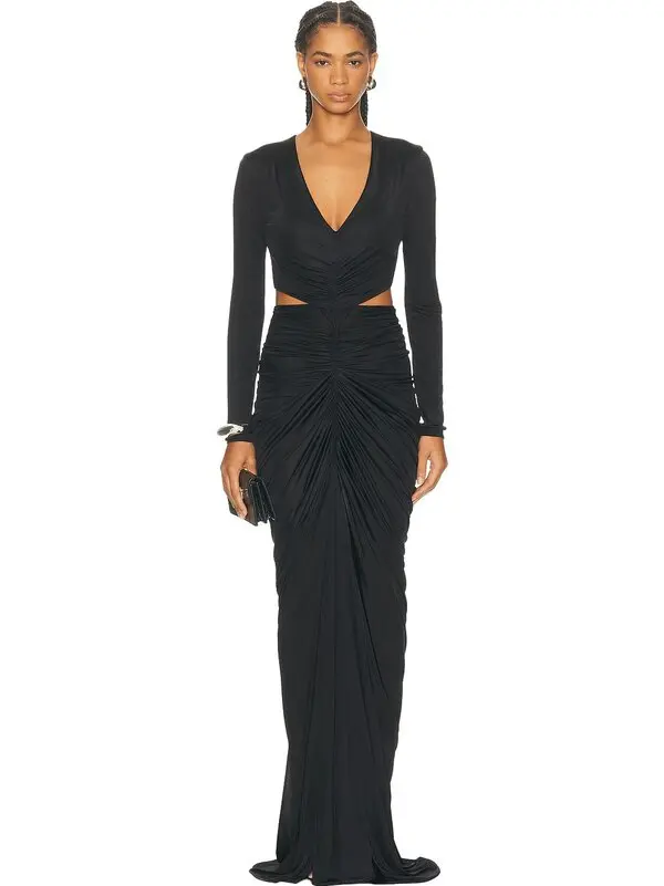 Atlein V-neck Cut Out Pocket Gown - Black
