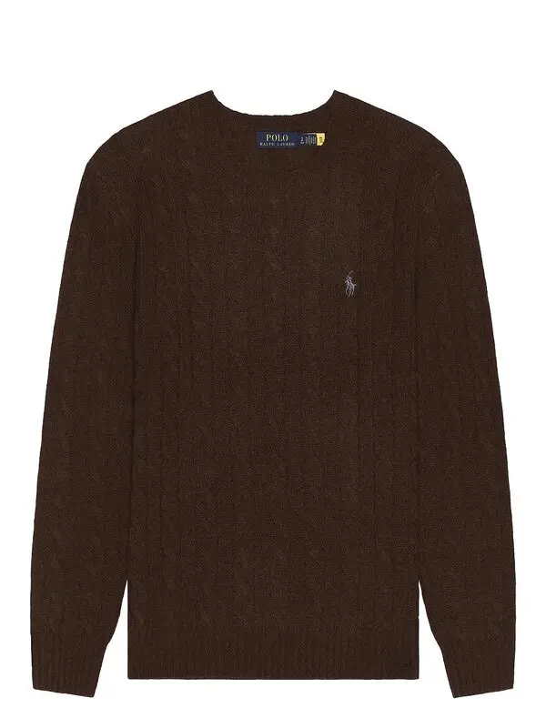 Polo Ralph Lauren Wool Cashmere Cable Knit Crewneck Sweater - Cacao Brown Heather