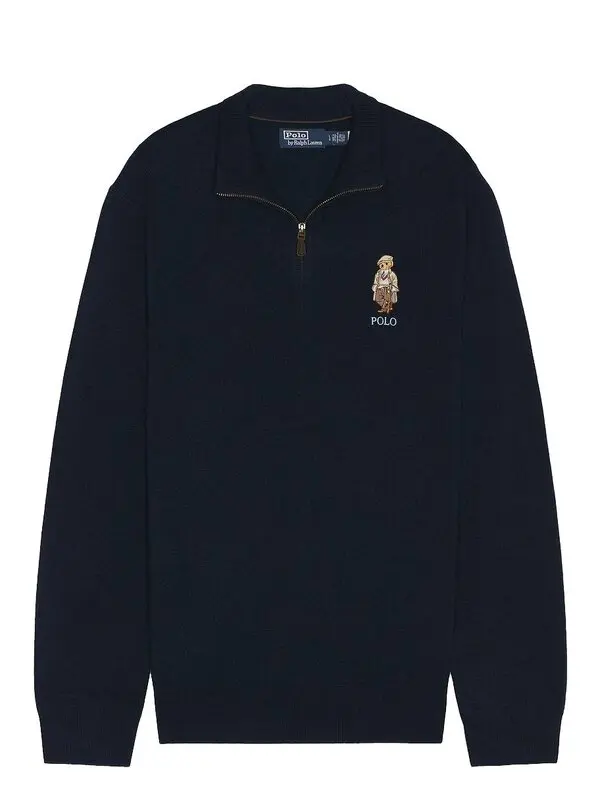Polo Ralph Lauren Lex Merino Wool Novelty Bear 1/2 Zip Sweater - Hunter Navy