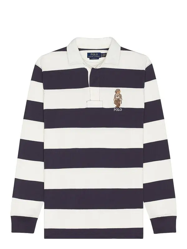 Polo Ralph Lauren Long Sleeve Novelty Heritage Bear Rugby Polo In Blue - Faded Blue & Deckwash