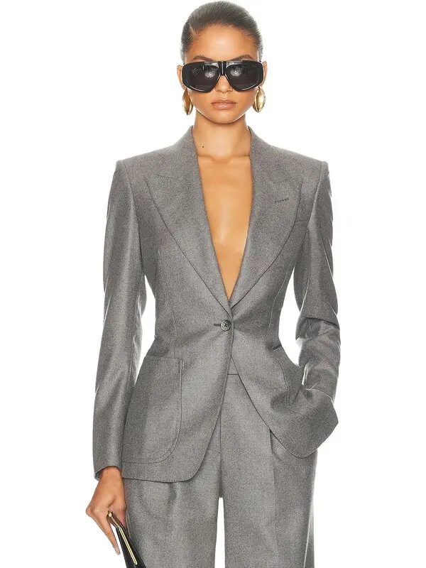 TOM FORD Single Breasted Cashmere Jacket - Grey & White