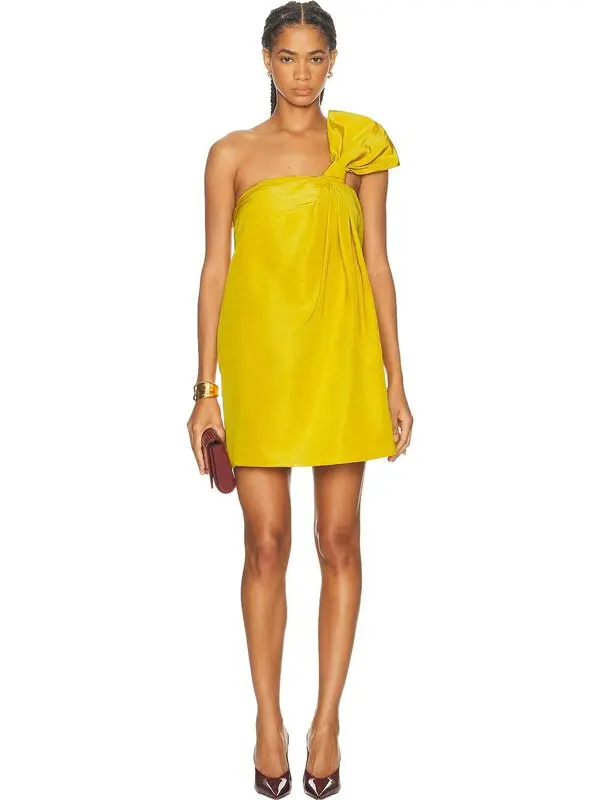 Oscar De La Renta One Shoulder Cocktail Dress - Mustard