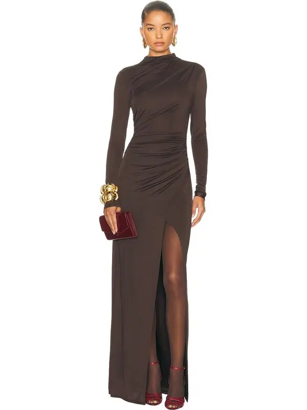 Lapointe Jersey Draped Gown - Dark Brown