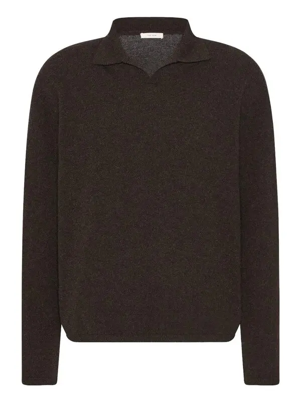 THE ROW Franz Cashmere Polo Sweater - Brown Melange