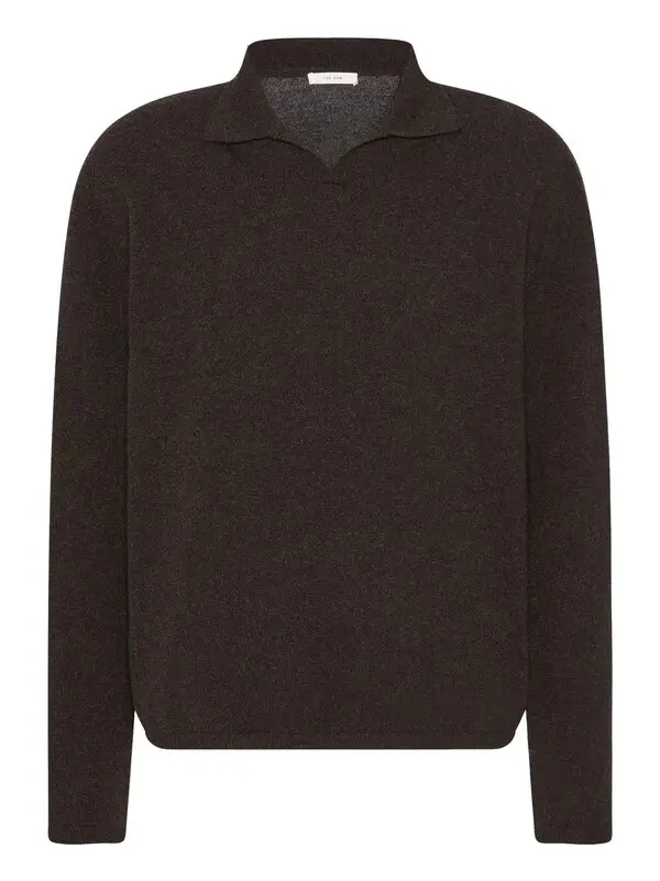 THE ROW Franz Cashmere Polo Sweater - Brown Melange