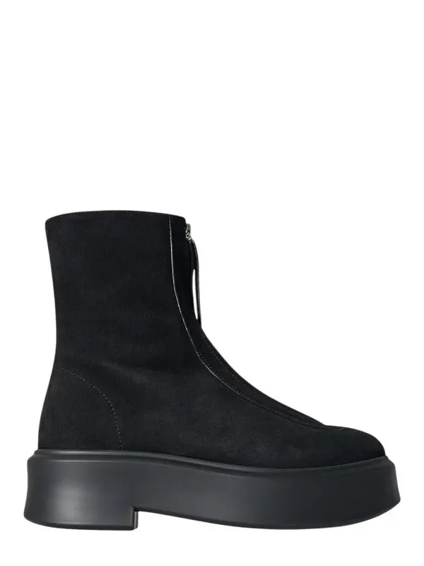 THE ROW Zipped Suede Ankle Boots - Black