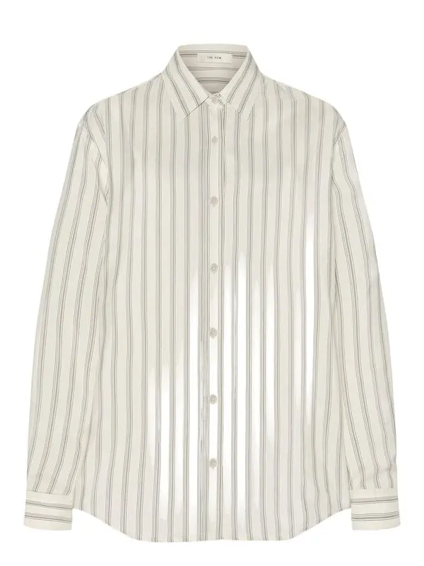 THE ROW Eirlys Shirt In Striped Silk - Grey Stripe