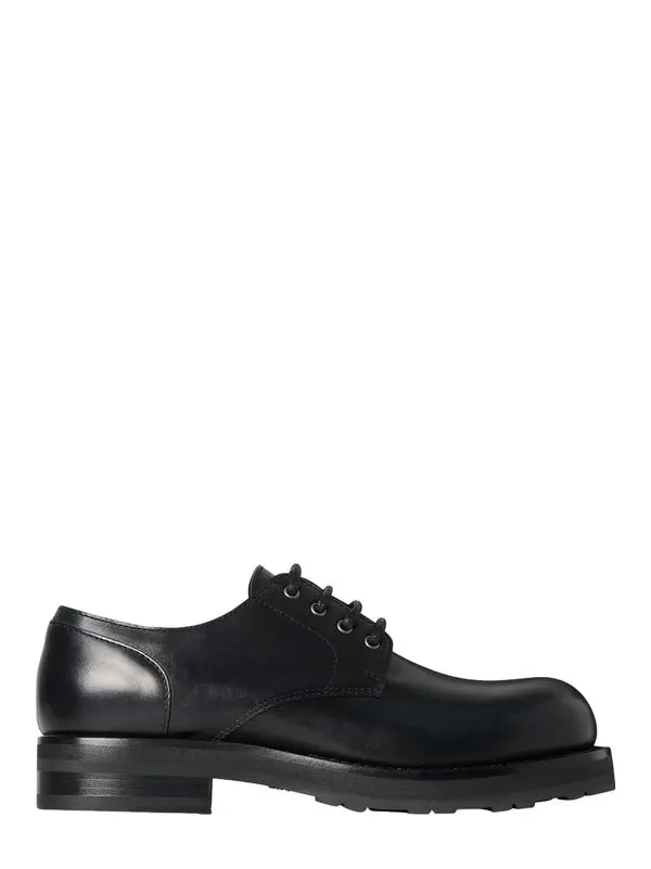 THE ROW Leather Derby Shoe With Lug Sole - Black