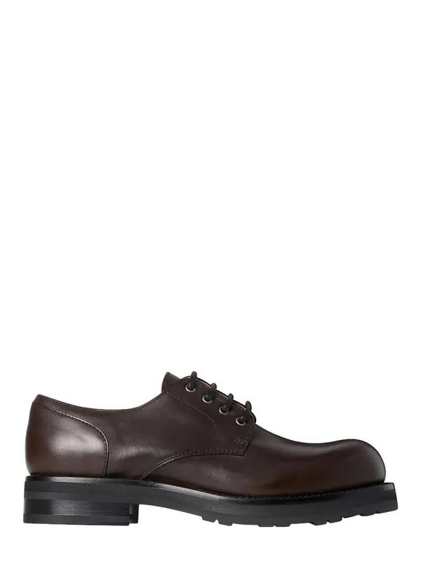 THE ROW Leather Derby Shoe With Lug Sole - Lacquer Brown