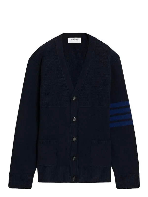 Thom Browne Striped Wool And Cashmere-blend Cardigan - Navy