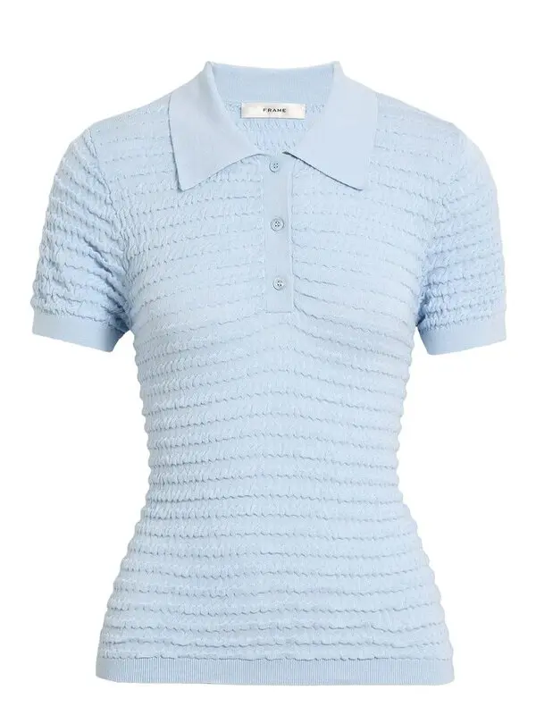 FRAME Shirred Silk-blend Polo Shirt - Light Blue