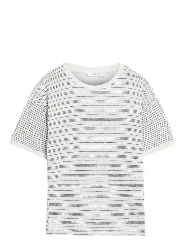 FRAME Striped Linen-jersey T-shirt - White