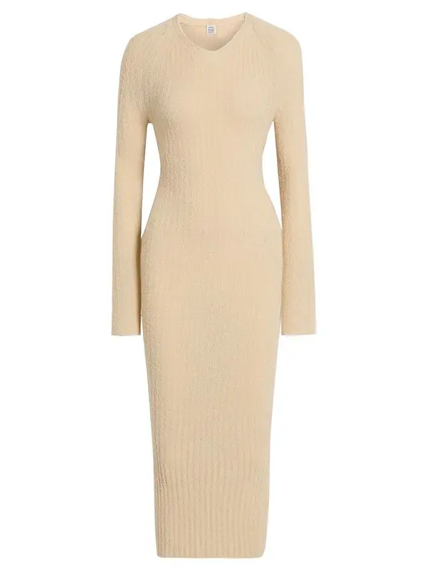 TOTEME Ribbed Bouclé-knit Wool-blend Midi Dress - Beige