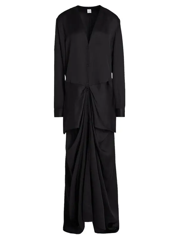TOTÊME Gathered Satin Maxi Dress - Black