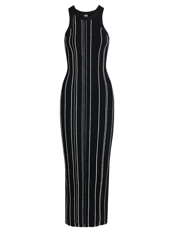 TOTÊME Striped Ribbed-knit Maxi Dress - Black