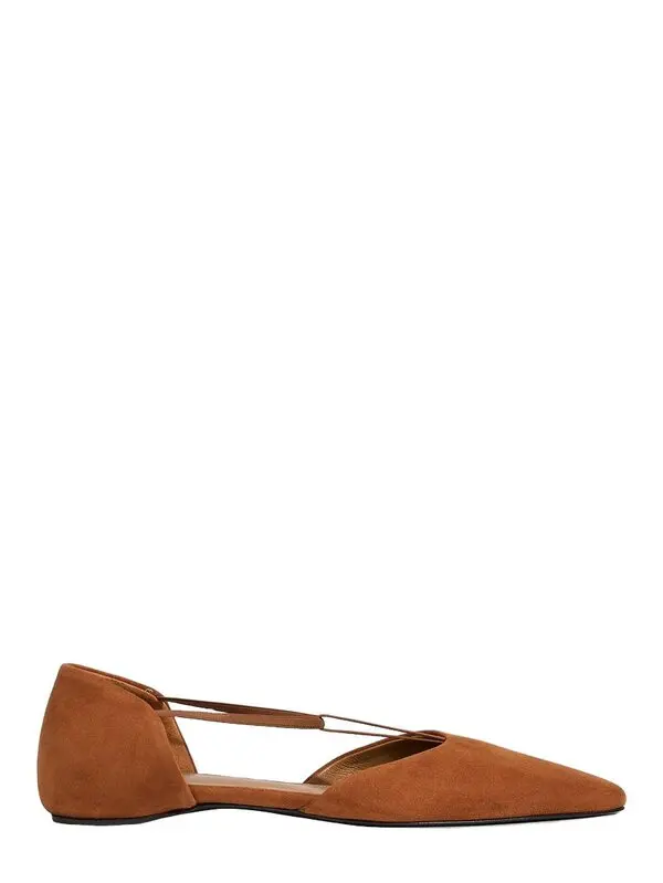 TOTEME Pointed Toe T-strap Flats - Camel
