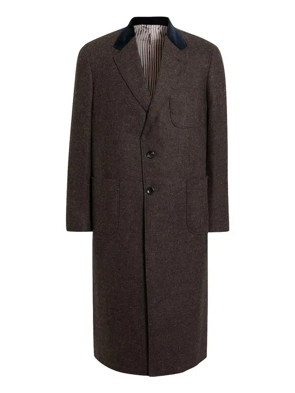 Thom Browne Wool-tweed Coat With Suede Trims - Chocolate