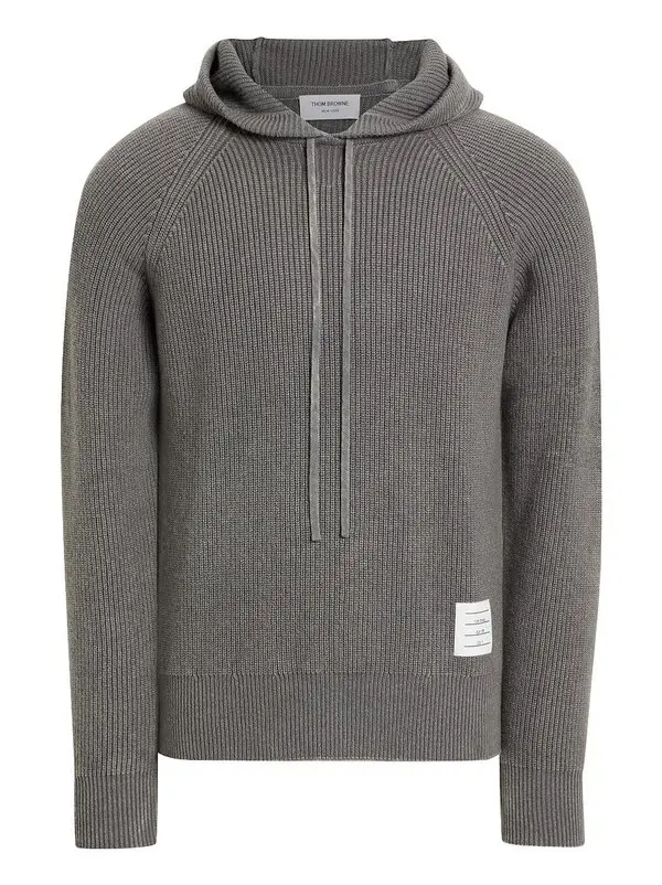 Thom Browne Ribbed Cashmere Hoodie - Gray
