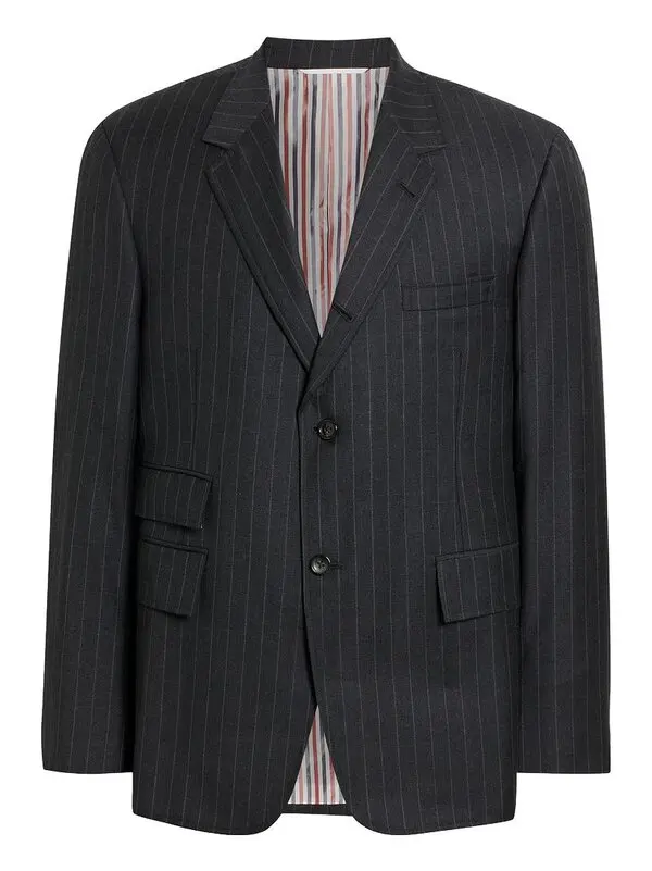 Thom Browne Pinstriped Wool Suit Jacket - Charcoal