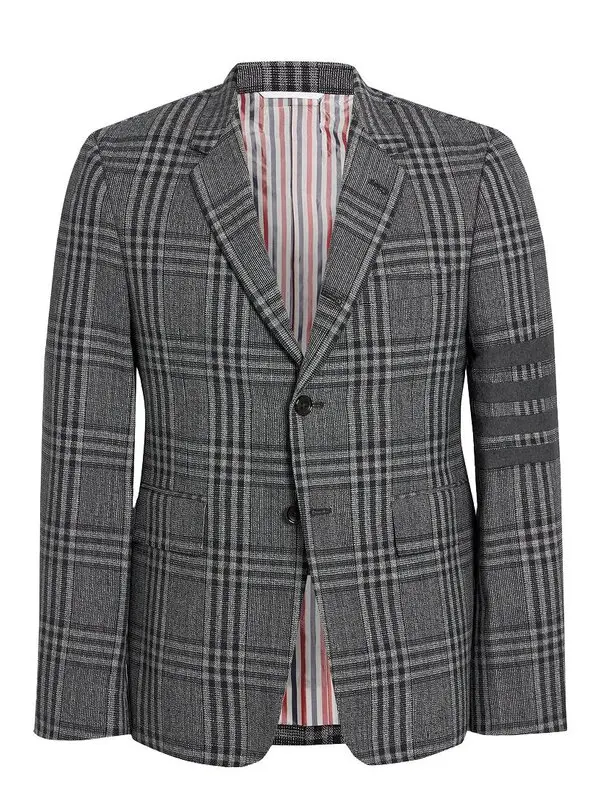 Thom Browne Prince Of Wales Checked Wooltweed Blazer - Dark Gray