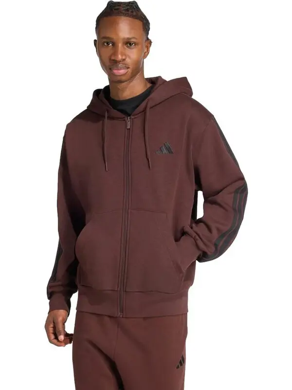 Adidas Essentials 3-stripes Fleece Hoodie - Shadow Brown / Black