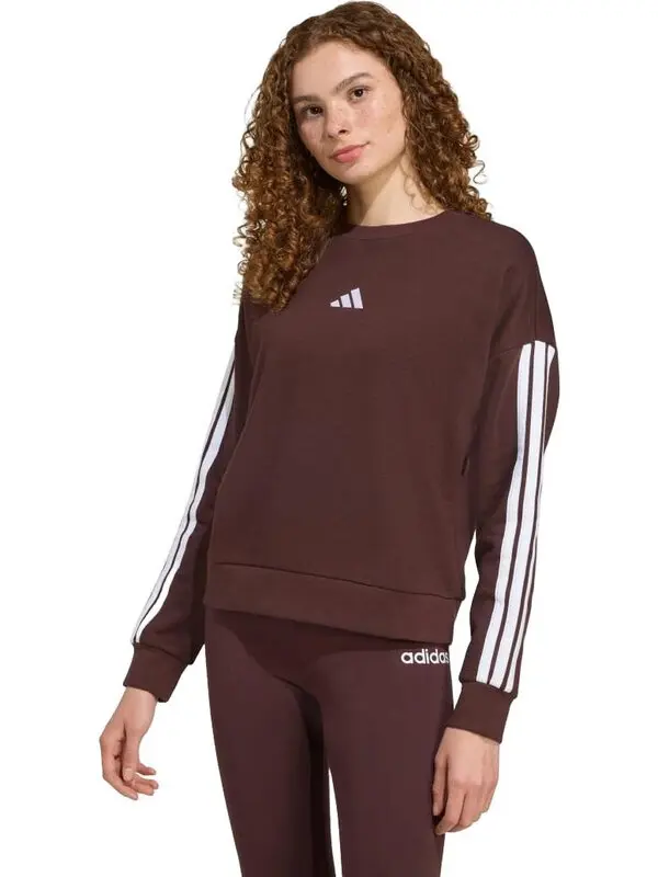 Adidas Essentials 3-stripes Fleece Sweatshirt - Shadow Brown / White