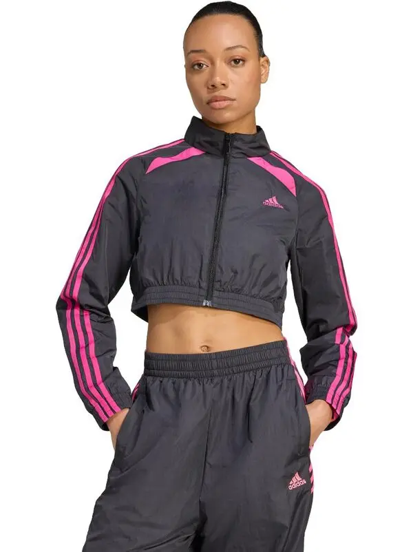 Adidas Teamgeist Adicolor Cropped Track Top - Black / Semi Lucid Fuchsia