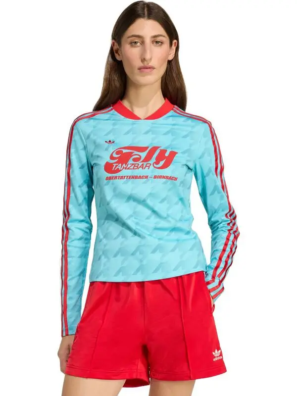 Adidas Graphic Soccer Allover Print Bodycon Long Sleeve Jersey - Blue Glow