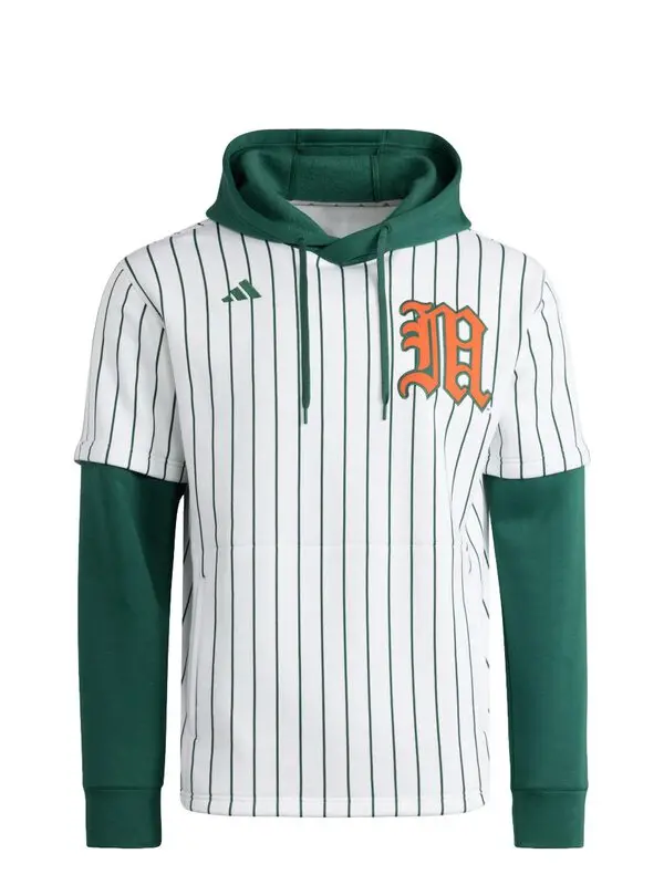 Adidas Miami Hurricanes Baseball Jersey Hoodie - White / Dark Green