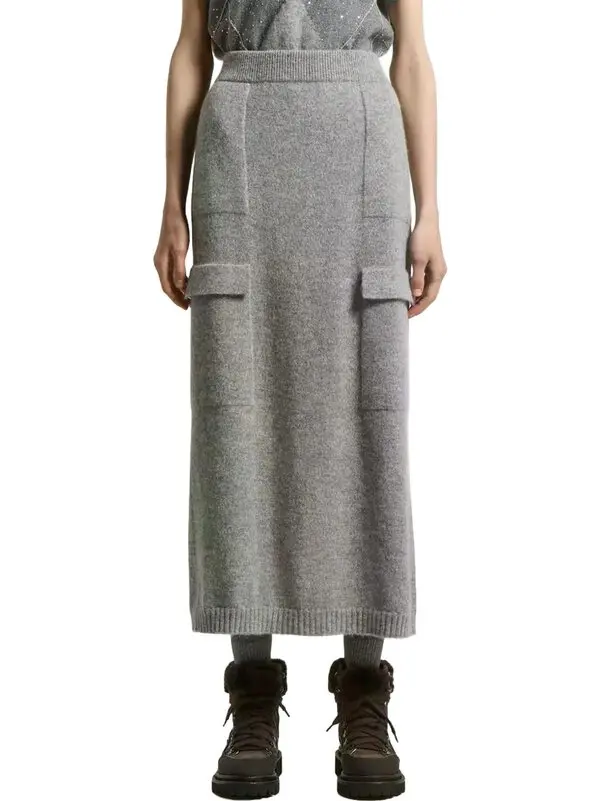 Peserico Knit Midi Skirt With Pockets - Grey