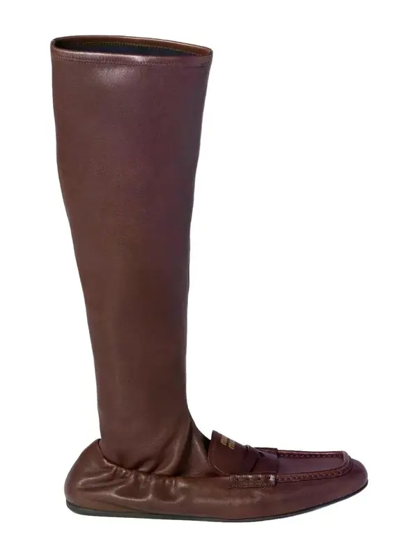 Miu Miu Leather Loafer Boots - Brown