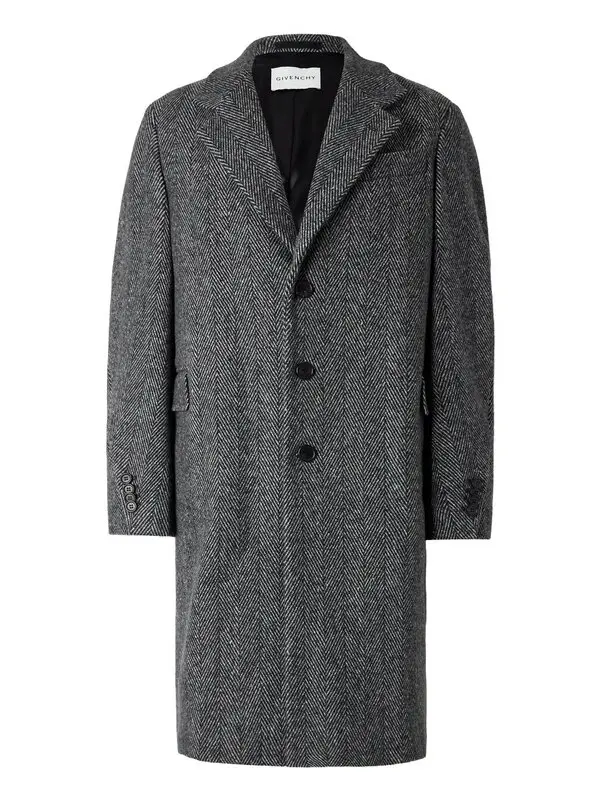 Givenchy Herringbone Wool-blend Overcoat - Gray
