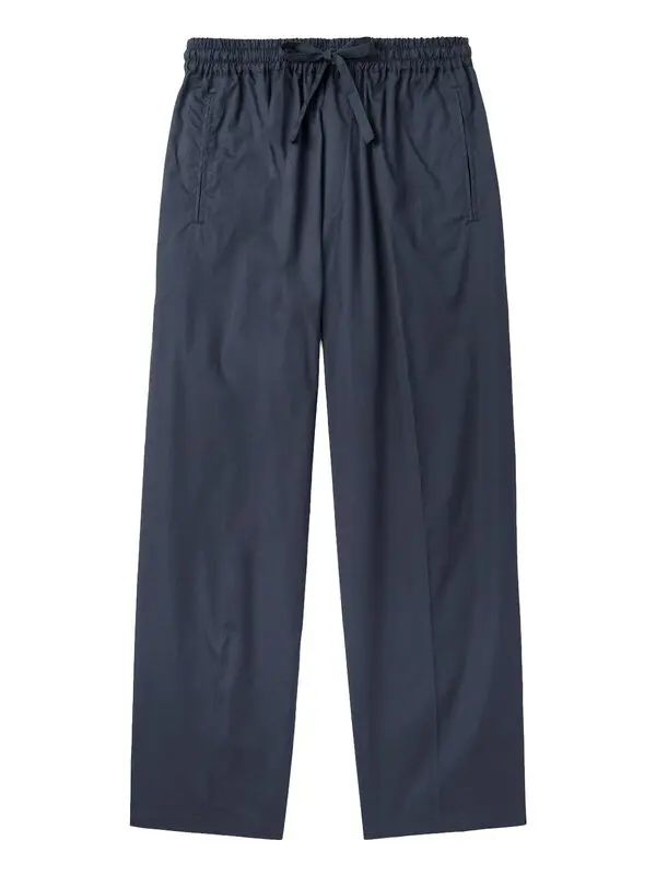 UMIT BENAN Julian Straight-leg Cotton And Silk-blend Poplin Drawstring Trousers - Blue