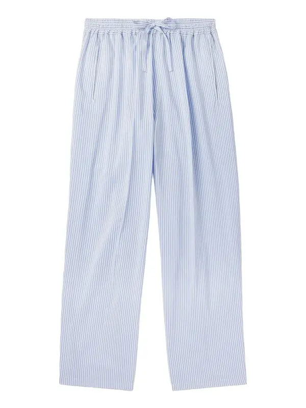 UMIT BENAN Julian Straight-leg Silk And Cotton-blend Drawstring Trousers - Blue