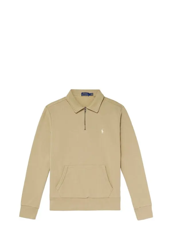 Polo Ralph Lauren Logo-embroidered Half-zip Cotton-jersey Sweatshirt - Neutrals