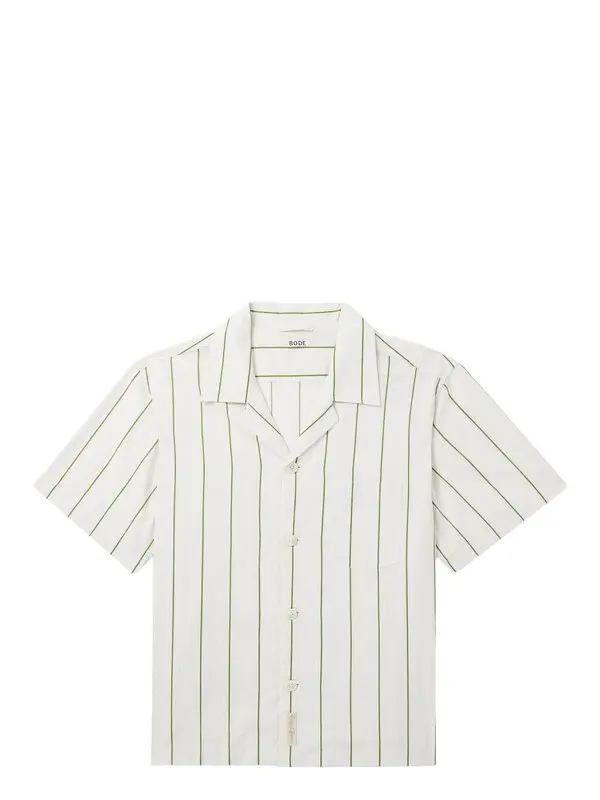 BODE Celery Camp-collar Striped Cotton-poplin Shirt - White