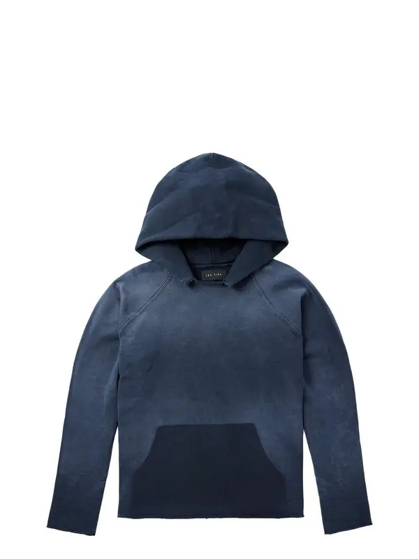 LES TIEN Distressed Cotton-jersey Hoodie - Blue